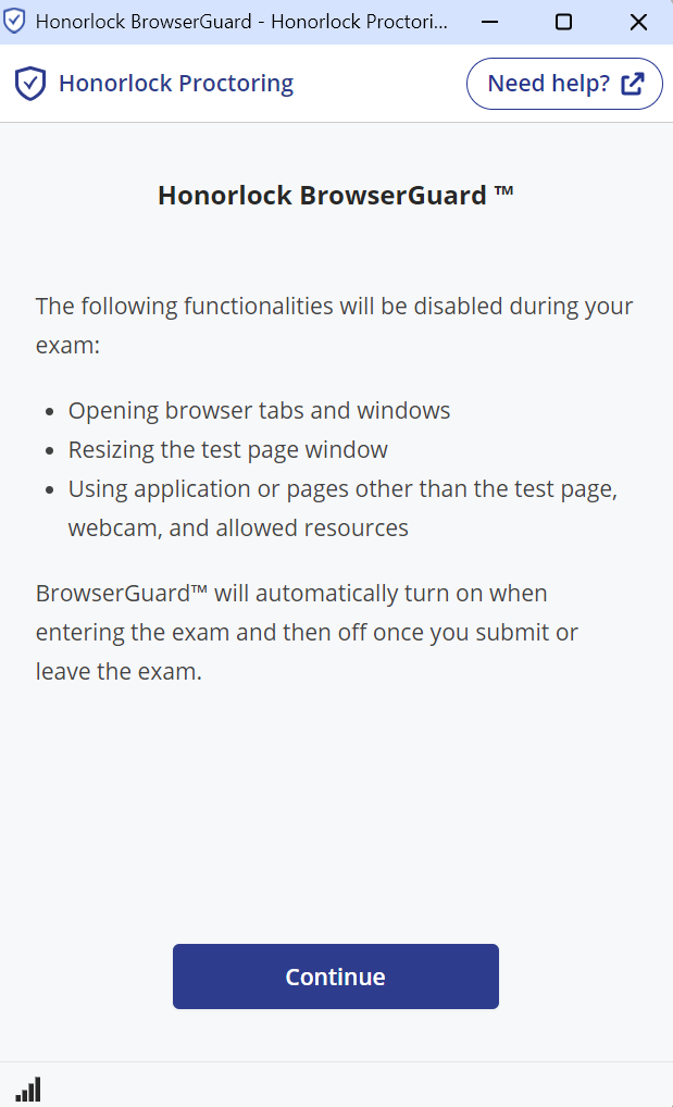 Connecting to the Exam - Honorlock